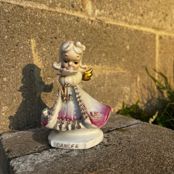Accents | Vintage Cancer Zodiac Girl Angel Figurine Gold Wings Ceramic ...